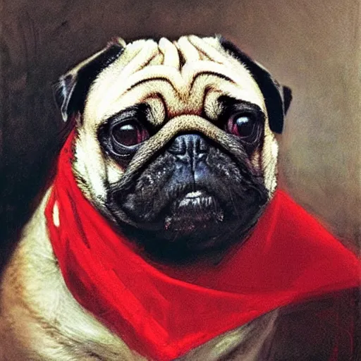 portrait of an evil pug wearing a red cape, by jeremy | Stable ...