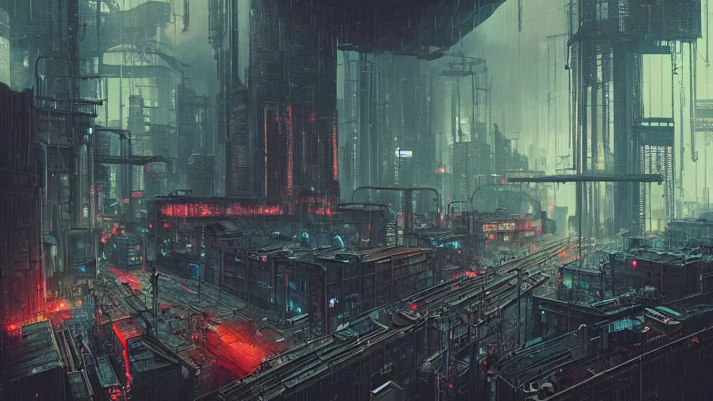 cyberpunk industrial site. cyberpunk factories. | Stable Diffusion