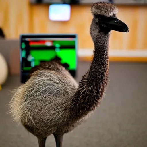 An Emu holding a game controller, indoors | Stable Diffusion | OpenArt