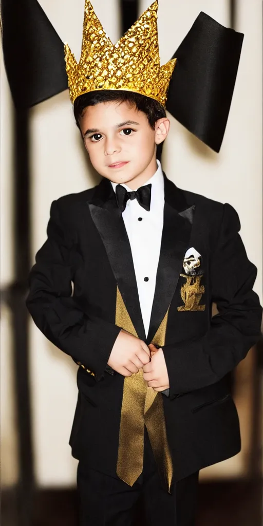 young Camilo wearing a golden crown and a black tissue | Stable ...