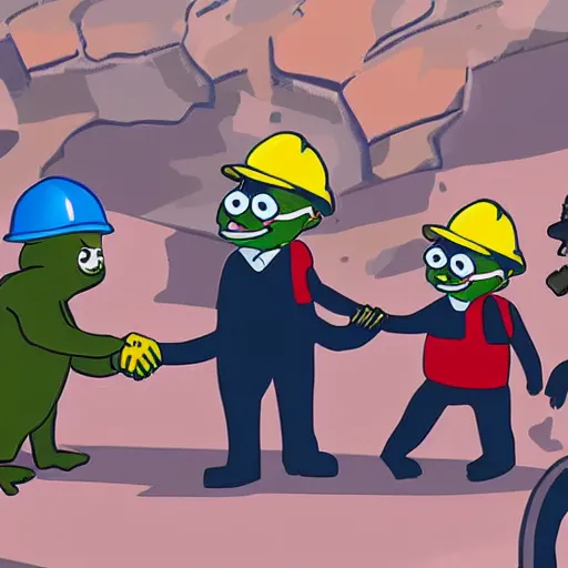 pepe the miners shaking hands to each other | Stable Diffusion | OpenArt
