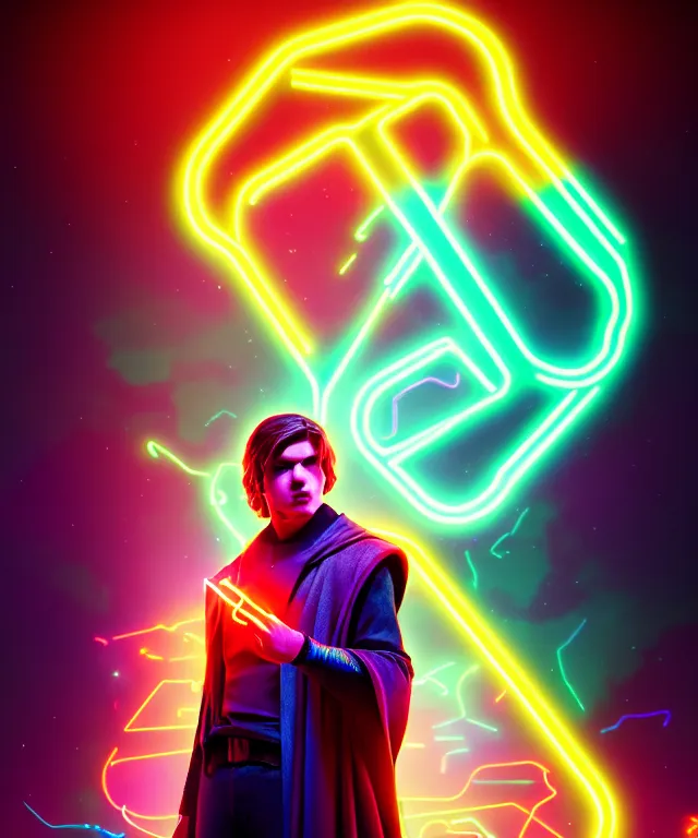 Portrait of a young solo mage wizarding glowing neon | Stable Diffusion ...
