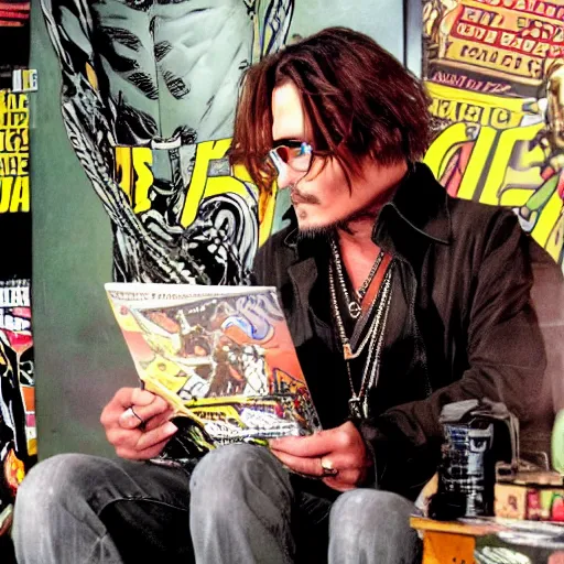 johnny depp reading a cyberfrog comic book | Stable Diffusion | OpenArt