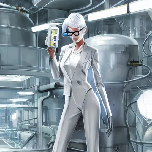 a scientist android girl with silver hair wearing | Stable Diffusion ...