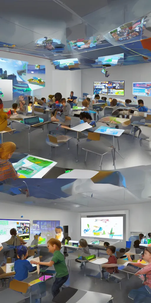 concept art, future high - tech classroom, a child | Stable Diffusion ...