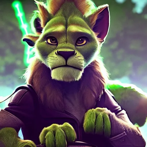 a green lion zootopia style with yoda ears greg | Stable Diffusion ...