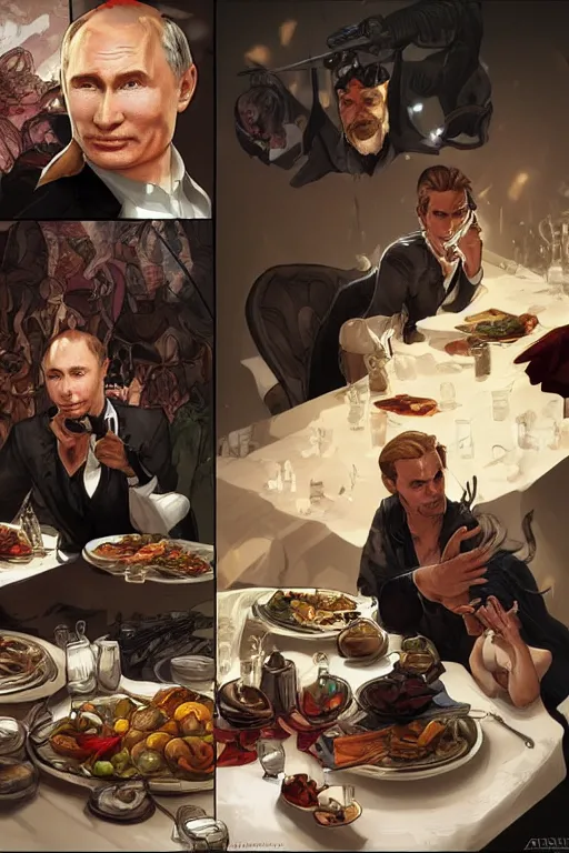 putin eating dinner, character sheet, character | Stable Diffusion ...