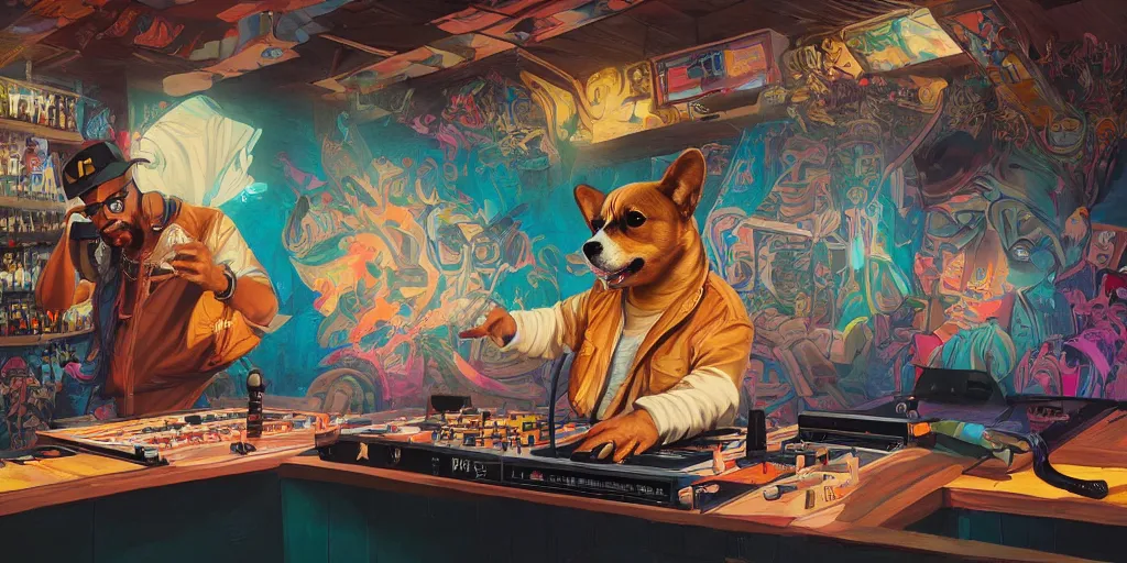 beautiful painting of hiphop DJ corgi lofi performing | Stable ...