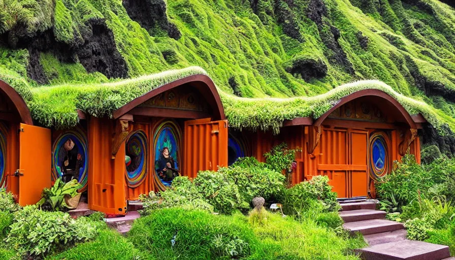 hobbit monastery on hawaii, shipping container | Stable Diffusion