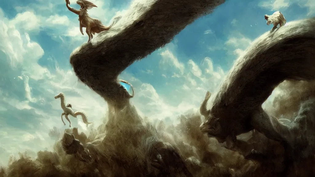 boy riding falkor falling through the nothing. the | Stable Diffusion ...