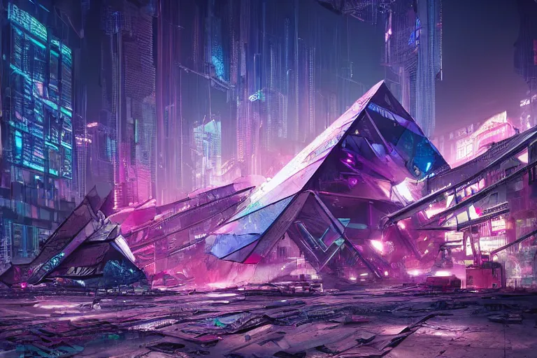 a triangular portal structure built out of scrap and | Stable Diffusion ...