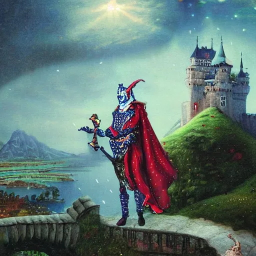 The jester Knight leaving the castle through the | Stable Diffusion ...