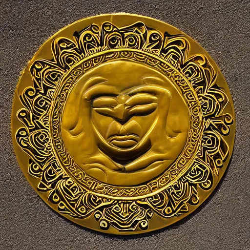 gold disc embossed with the image of a human figure | Stable Diffusion ...