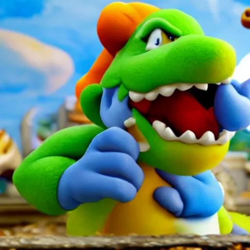 bowser eating smurfs, realistic detail, cinematic | Stable Diffusion ...