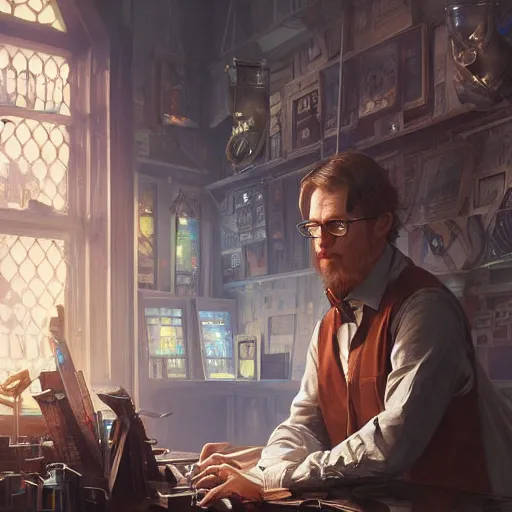 an IT guy who is a nerd, surrounded by Computers, D&D, | Stable Diffusion | OpenArt