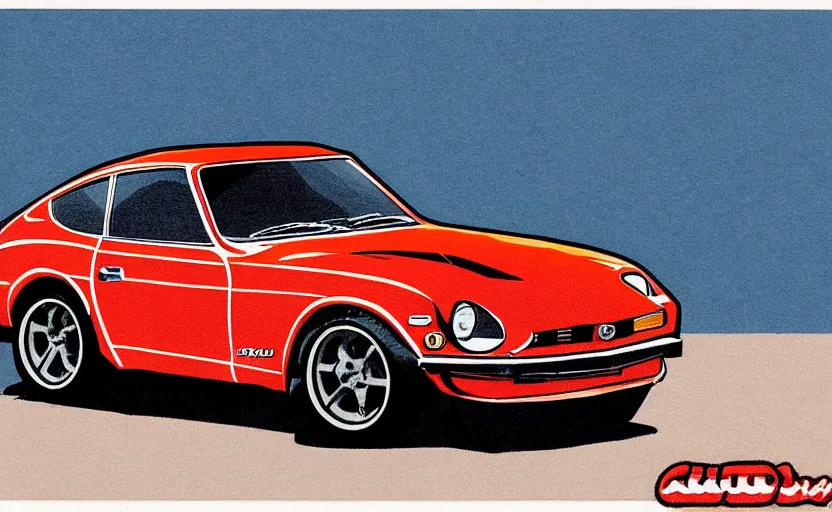 1970 Datsun 240Z in the style of Ken Sugimori, anime | Stable Diffusion