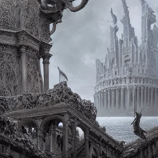 the holy castle of Medusa, with statues, | Stable Diffusion | OpenArt