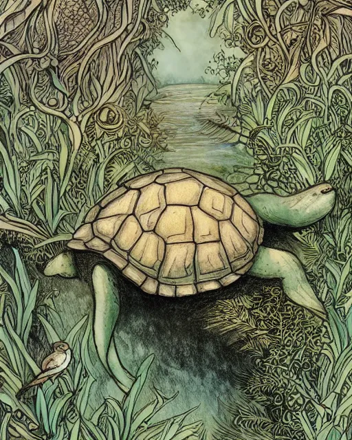 Goddess of the swamp, a drawing of a turtle with a | Stable Diffusion ...