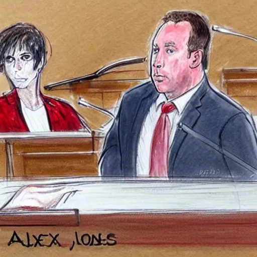 alex jones courtroom sketch court trial, interrupted | Stable Diffusion ...
