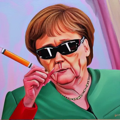 Angela Merkel smoking a joint wearing pink sunglasses | Stable ...