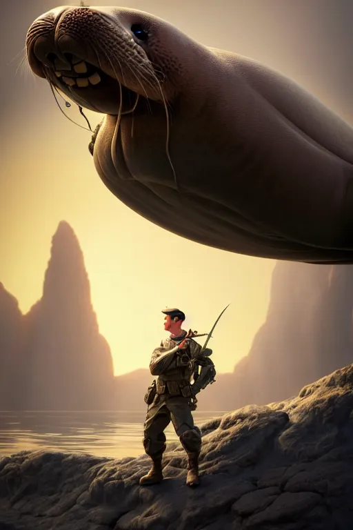 pixar soldier looking at a walrus | glamorous oily | Stable Diffusion ...