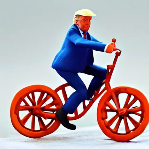 donald trump riding a bike, claymation, very detailed, | Stable Diffusion