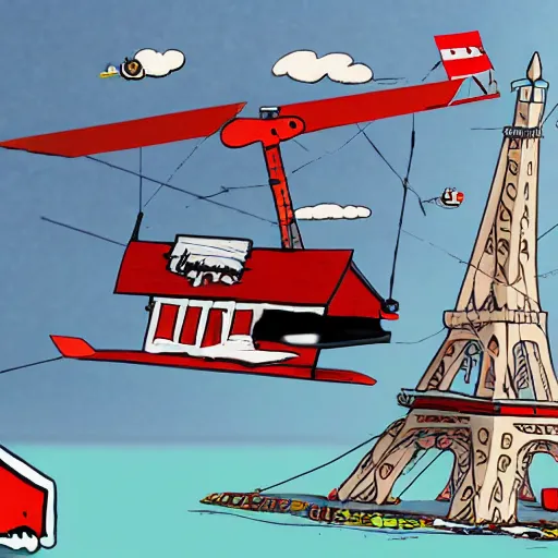 snoopy crashing his doghouse into the eiffel tower | Stable Diffusion ...