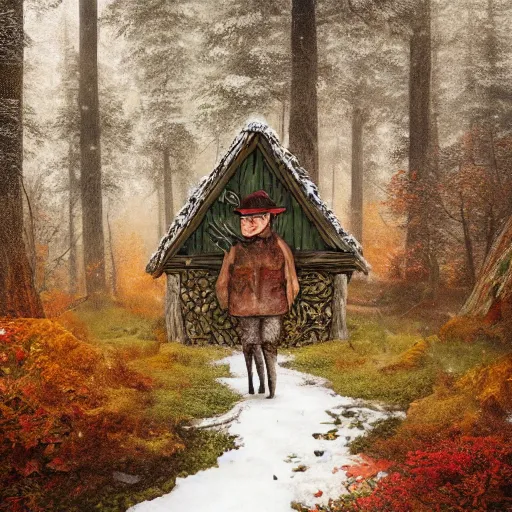 an old broken hut mage of huge mushrooms, snow in an | Stable Diffusion ...