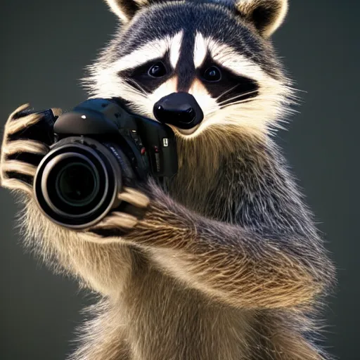 a raccoon with a dslr camera for a nose, octane | Stable Diffusion