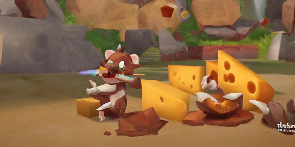 a transformice character enjoying a cheese, | Stable Diffusion | OpenArt