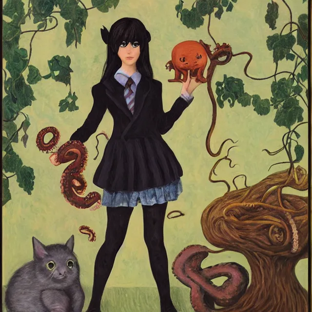 tall emo catgirl artist holding an octopus, in a | Stable Diffusion ...