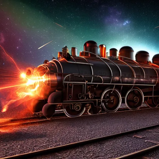 bizarre outer space nebula scene of an old steam train | Stable ...