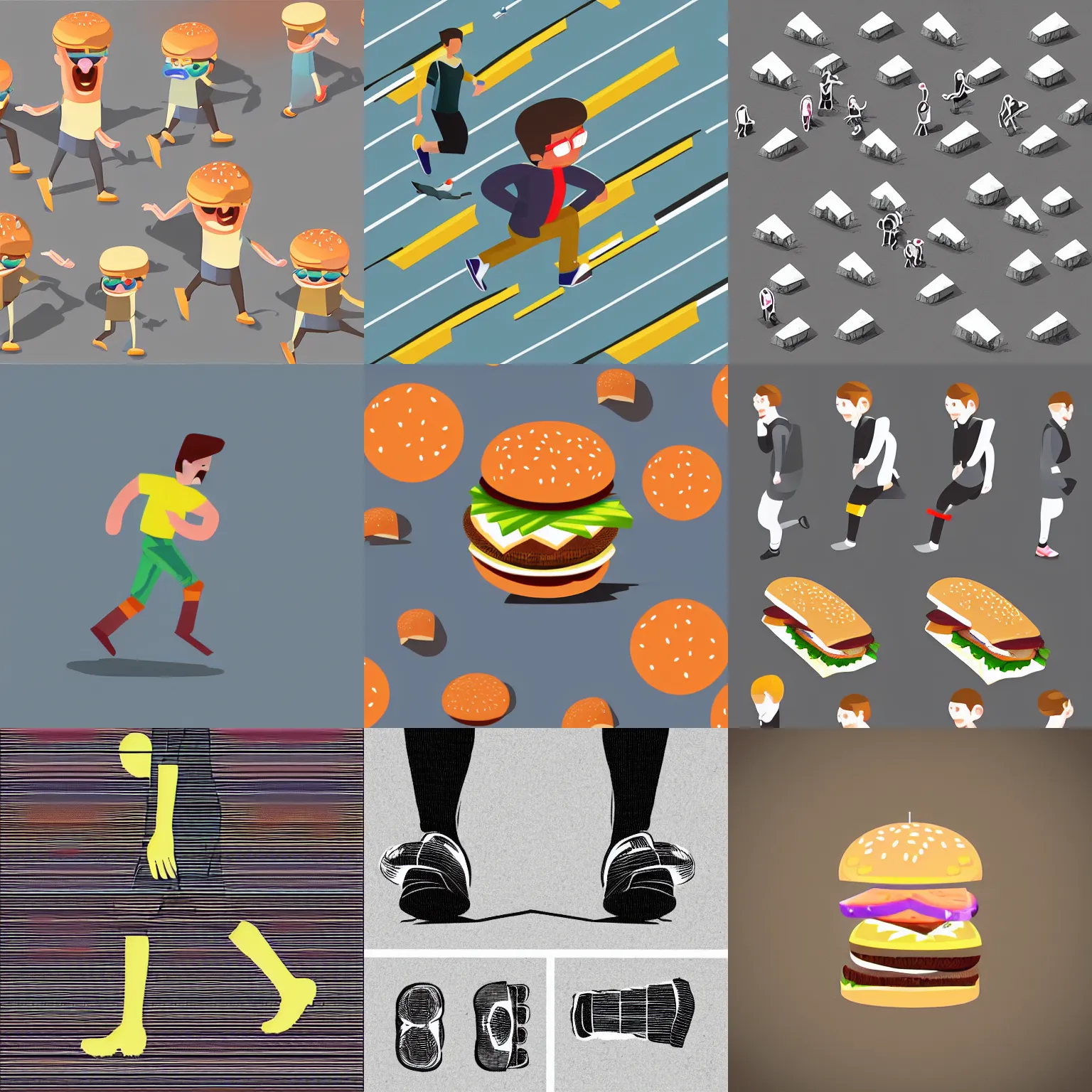 walking running stumbling burger with legs, vector | Stable Diffusion ...