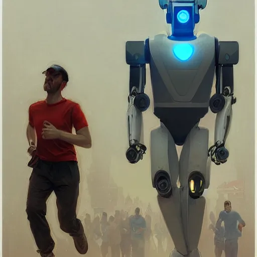 man helping robot run a marathon, artgerm, greg | Stable Diffusion ...