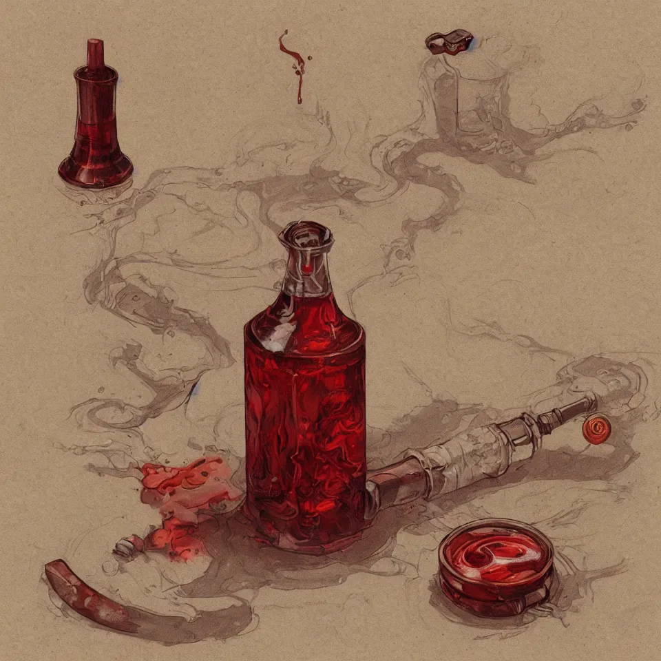 painting of one single health potion, murky red | Stable Diffusion