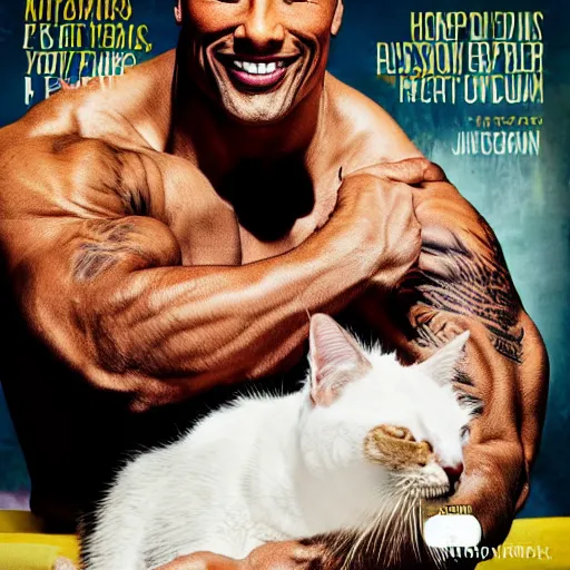 dwayne johnson petting a cat, cover of national | Stable Diffusion ...