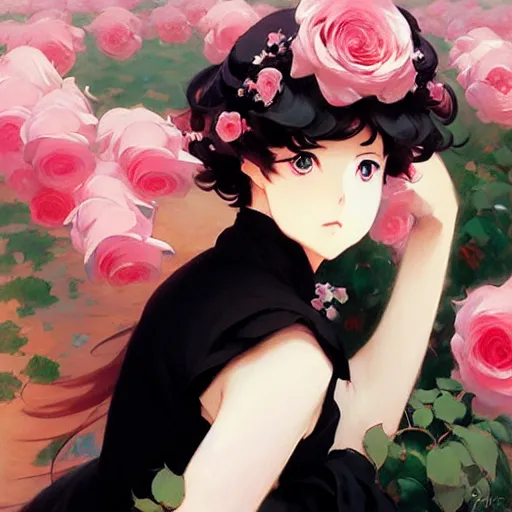 beautiful rose anime girl in elegent black dress, | Stable Diffusion ...
