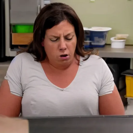 pamela from the office smelling a fart in the break | Stable Diffusion