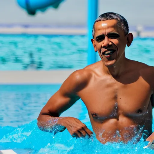 Obama in a swimsuit at the water park, 4K photography | Stable Diffusion