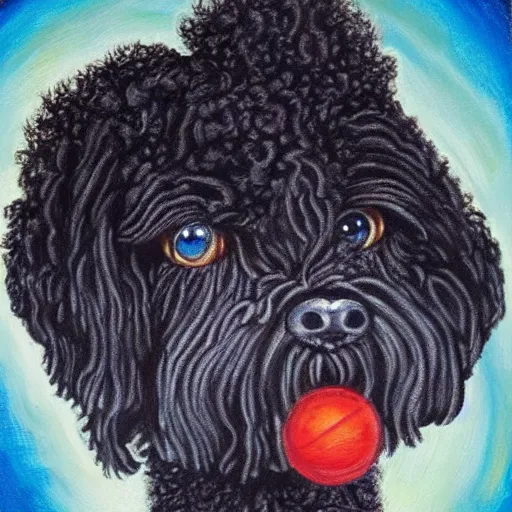 a small black labradoodle in space depicted as an | Stable Diffusion | OpenArt