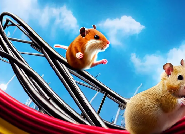 film still of a hamster riding a roller coaster in | Stable Diffusion