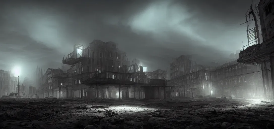 dramatic eerie render of dark abandoned ruined city at | Stable ...