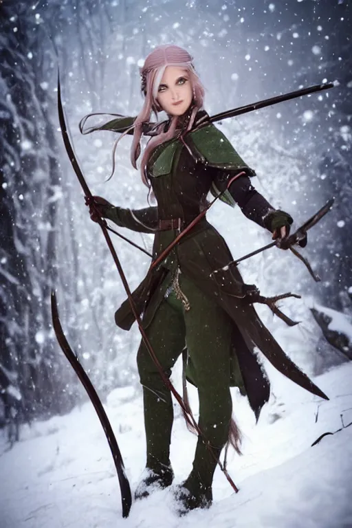 A female elven hunter holding a bow standing in the | Stable Diffusion ...