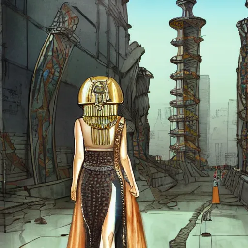 cleopatra in a future city walking around | Stable Diffusion | OpenArt