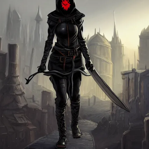 Female rogue, wearing a hooded cloak and all black | Stable Diffusion ...