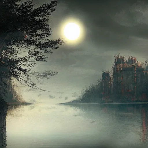bleeding eclipse over a lake, dark atmosphere, moody, | Stable ...