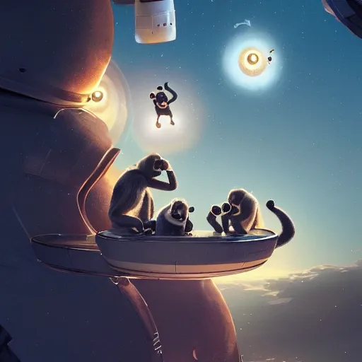 astronaut monkeys laughting throwing bananas on each | Stable Diffusion
