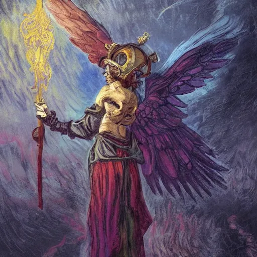 A fallen angel with a broken halo, wielding an | Stable Diffusion | OpenArt