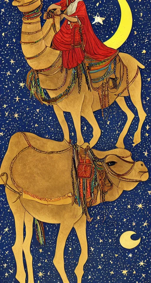 an arabian merchant rides her camel in the desert at | Stable Diffusion ...