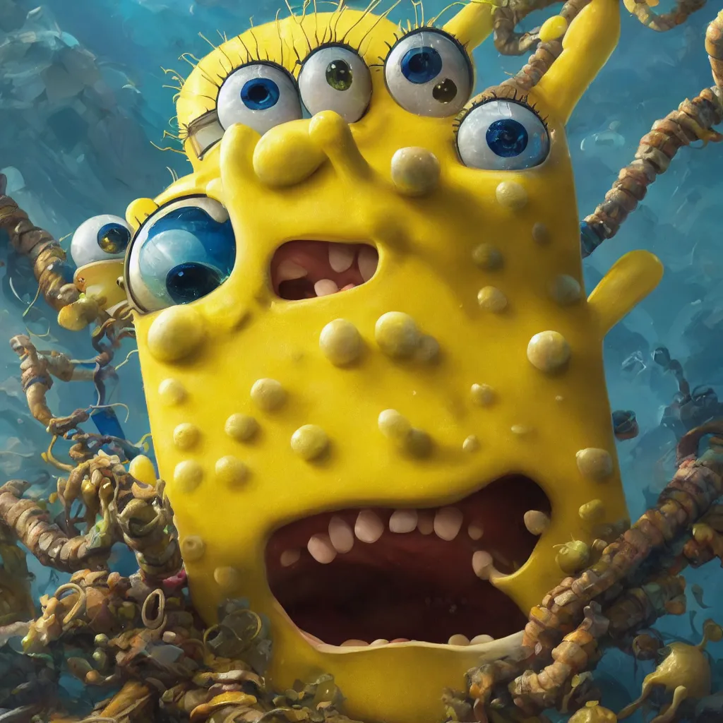 close up of hyper - realistic spongebob, | Stable Diffusion